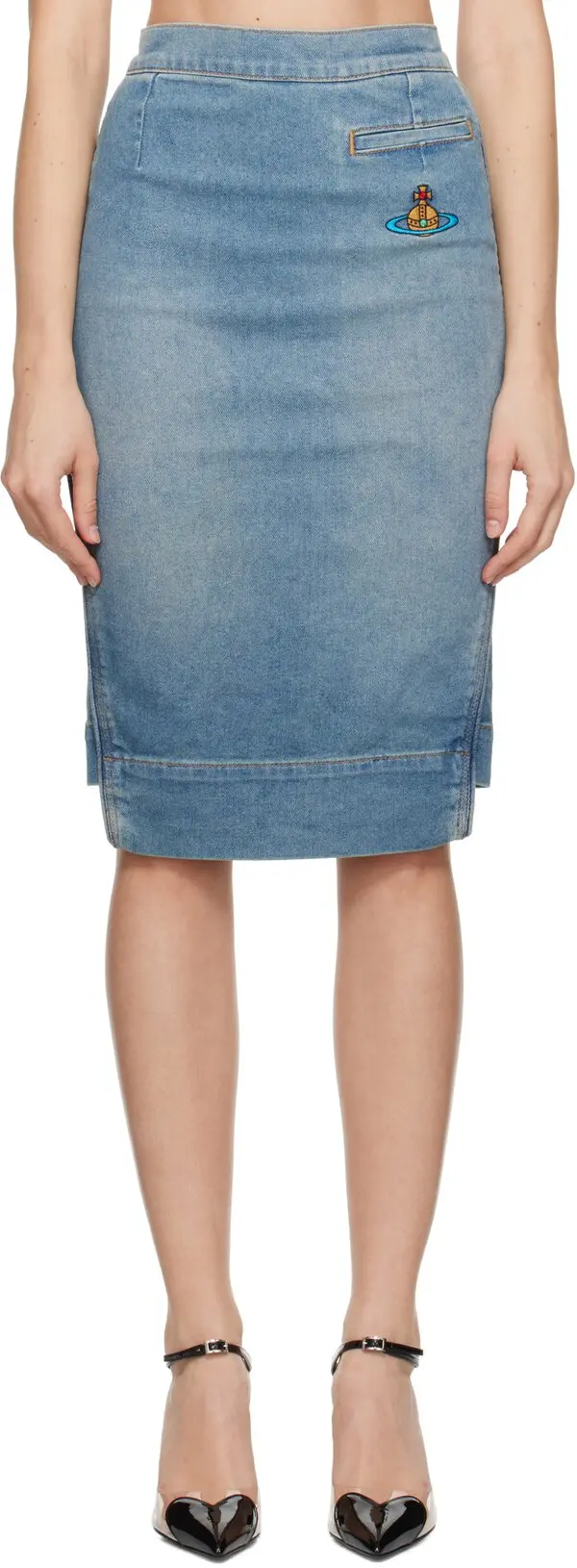 VIVIENNE WESTWOOD Orb Logo Embroidered Asymmetric Denim Skirt