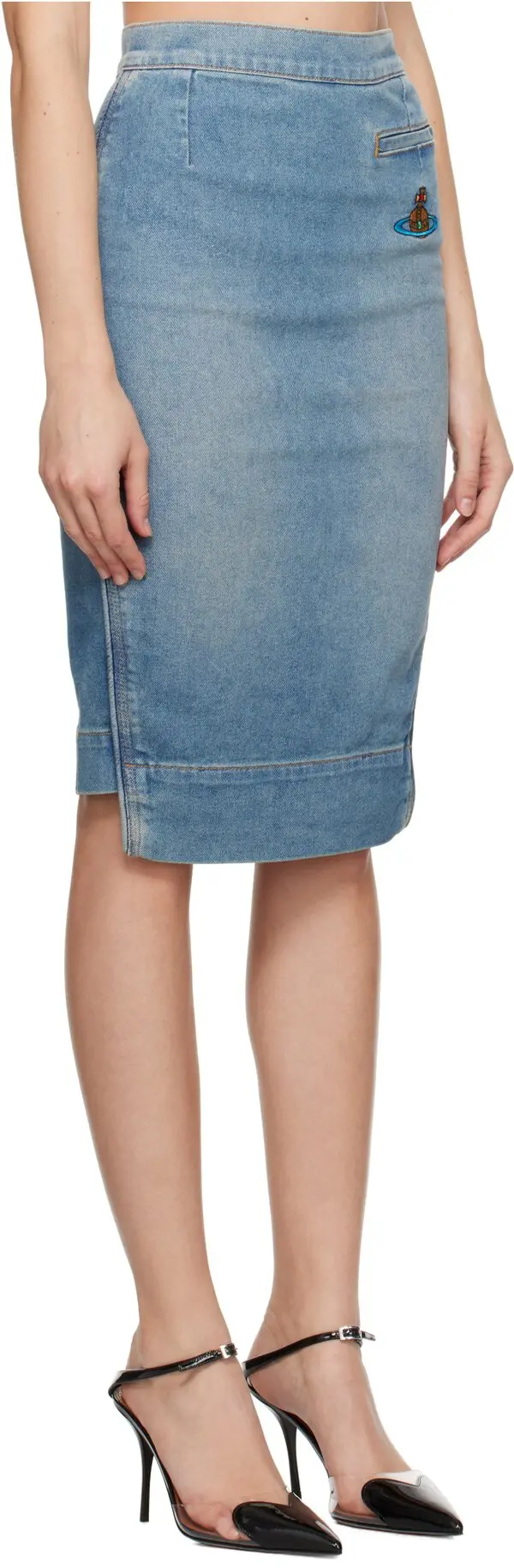 VIVIENNE WESTWOOD Orb Logo Embroidered Asymmetric Denim Skirt