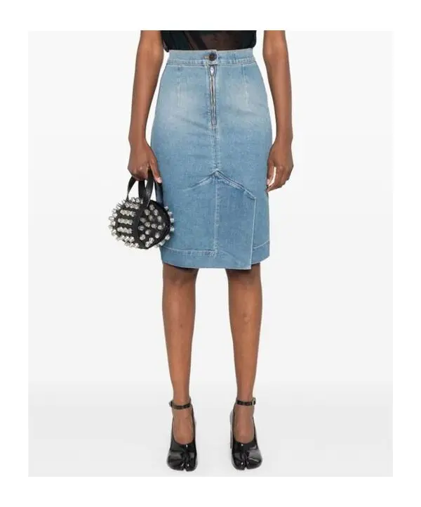 VIVIENNE WESTWOOD Orb Logo Embroidered Asymmetric Denim Skirt