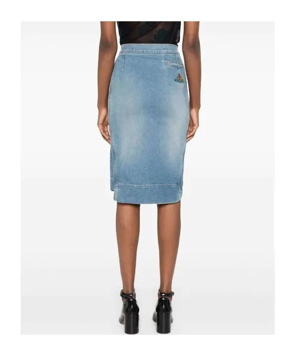 VIVIENNE WESTWOOD Orb Logo Embroidered Asymmetric Denim Skirt
