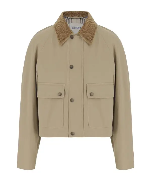 Burberry Rib Velvet Collared Cropped Jacket - Beige