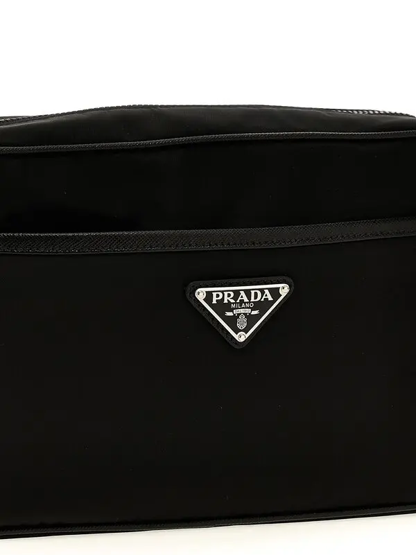 Prada Triangle Logo Shoulder Bag - Black