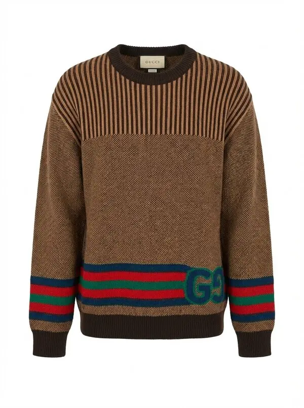 Gucci Double G Jacquard Striped Wool Jumper - Brown