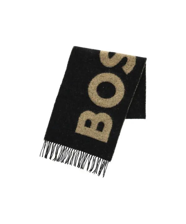 Hugo Boss Logo-intarsia Knit Scarf - Black