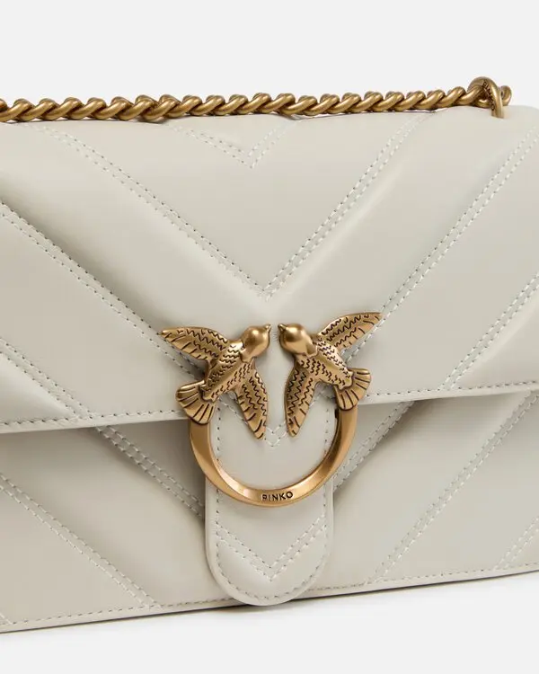 Pinko Logo Plaque Quilted Leather Shoulder Bag - White