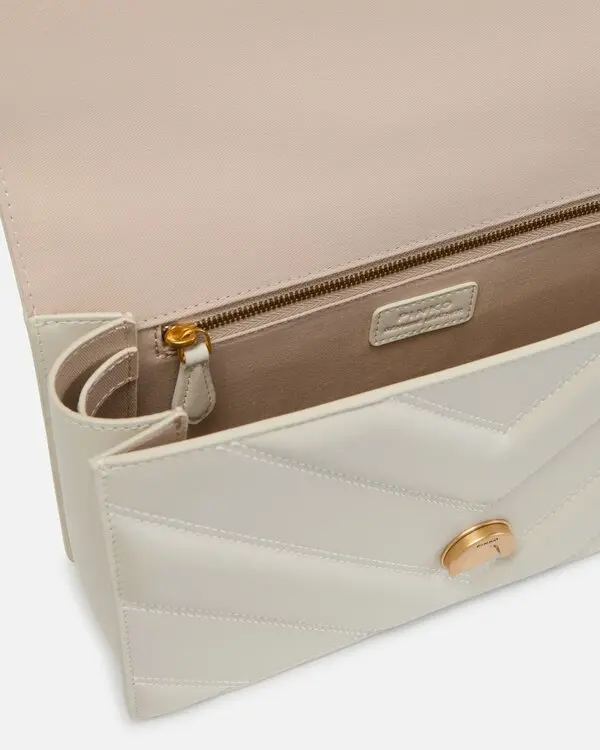 Pinko Logo Plaque Quilted Leather Shoulder Bag - White