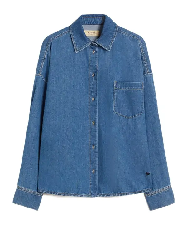 Max Mara Denim Shirt With Butterfly Embroidery - Navy Blue