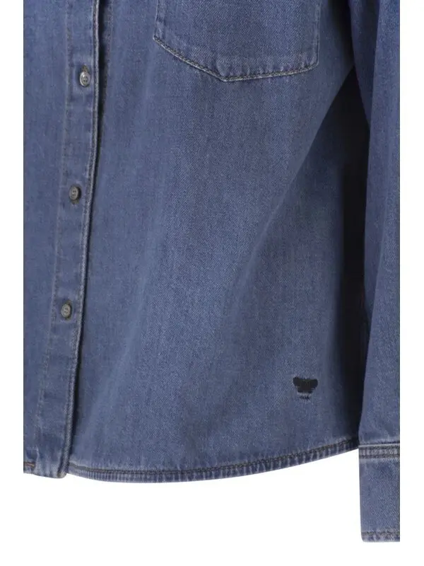 Max Mara Denim Shirt With Butterfly Embroidery - Navy Blue