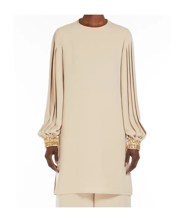 Max Mara Crewneck Pleated Top With Embellished Cuffs