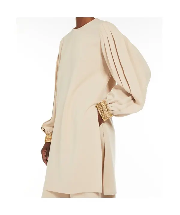 Max Mara Crewneck Pleated Top With Embellished Cuffs
