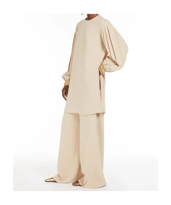 Max Mara Crewneck Pleated Top With Embellished Cuffs
