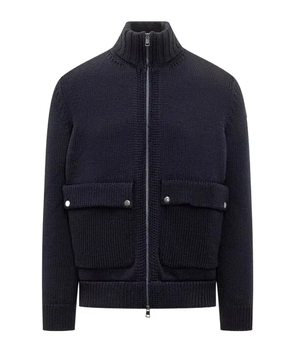 Moncler Zip-up Cardigan With Ribbed Trim And Pockets