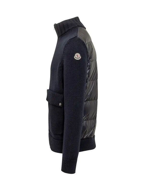 Moncler Zip-up Cardigan With Ribbed Trim And Pockets