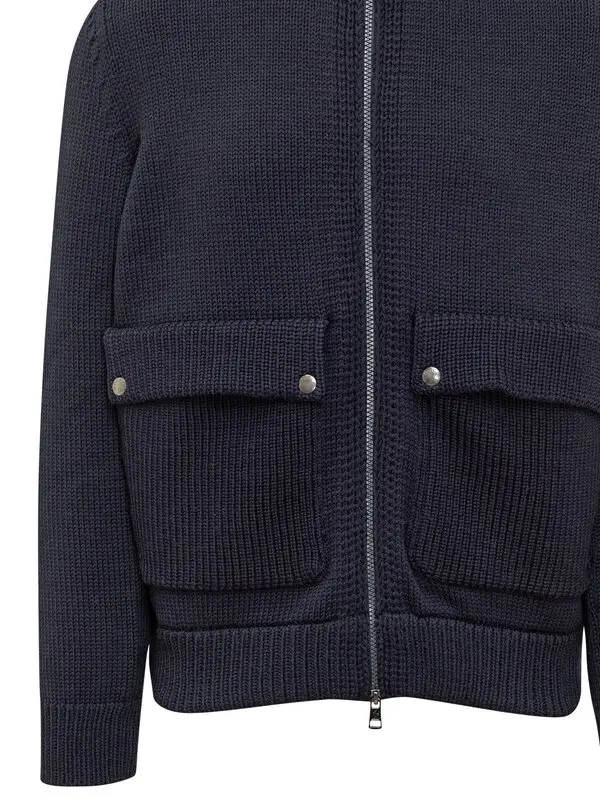 Moncler Zip-up Cardigan With Ribbed Trim And Pockets