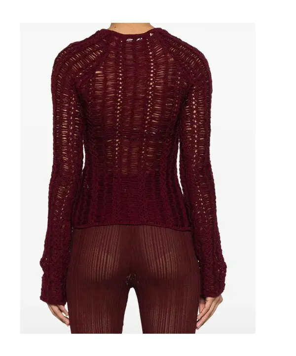 Séfr Open-knit Long Sleeve Crew Neck Sweater - Brown