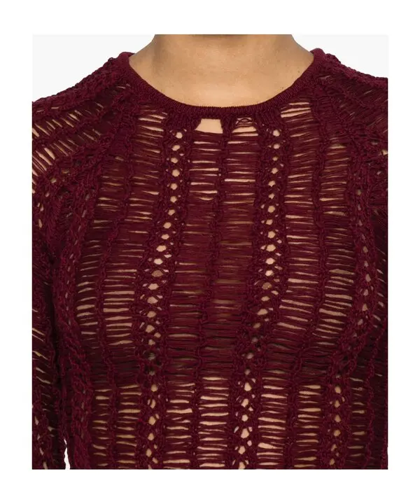 Séfr Open-knit Long Sleeve Crew Neck Sweater - Brown
