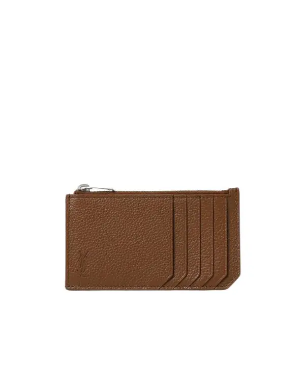 Saint Laurent Cassandre Zip-up Wallet - Brown