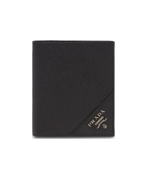 Prada Logo Plaque Bi-fold Wallet - Black