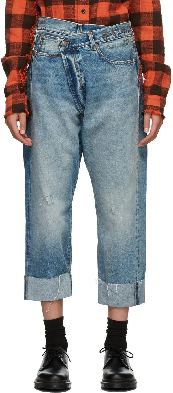R13 Crossover Cropped Jeans - Blue