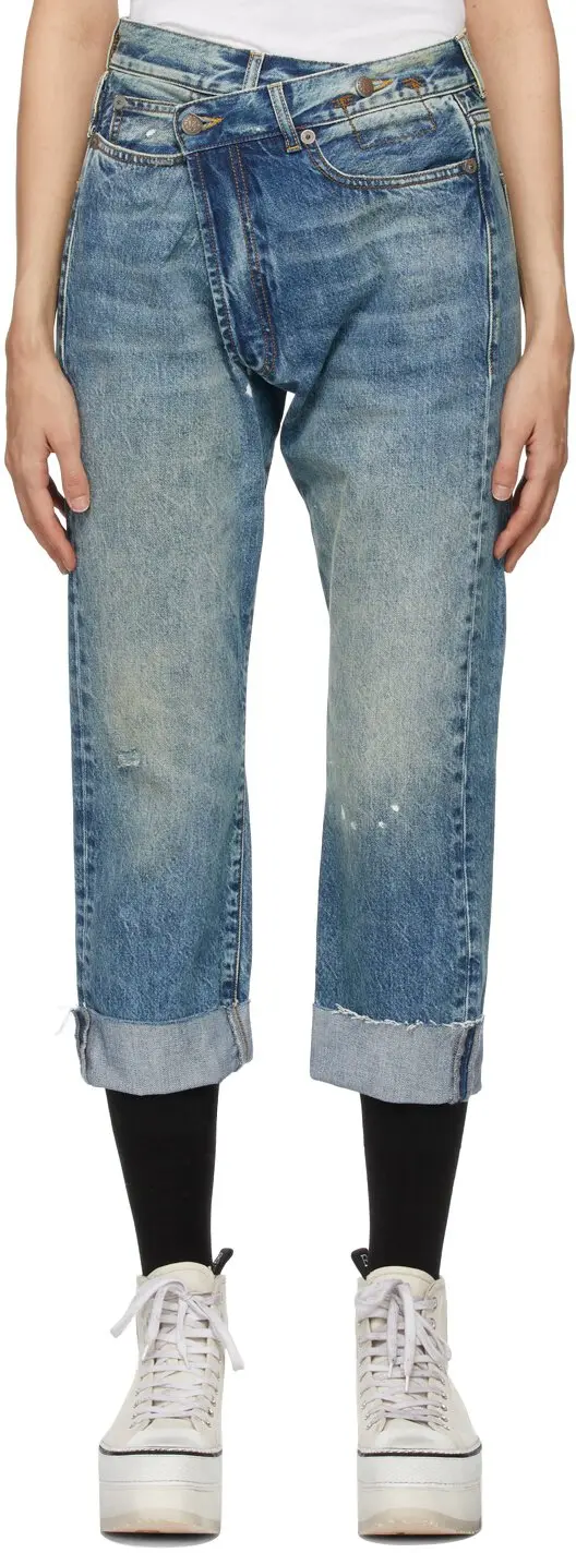 R13 Crossover Cropped Jeans - Blue