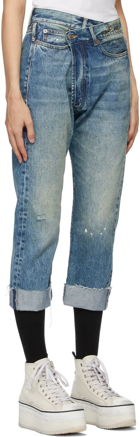 R13 Crossover Cropped Jeans - Blue