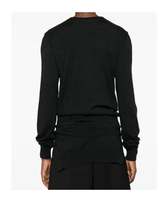 LEMAIRE Trompe L'oeil Crewneck Jumper With Wool Straps - Anthracite