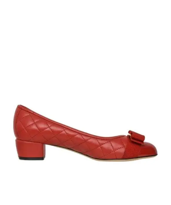 FERRAGAMO Quilted Bow Detail High Heel Pumps - Red