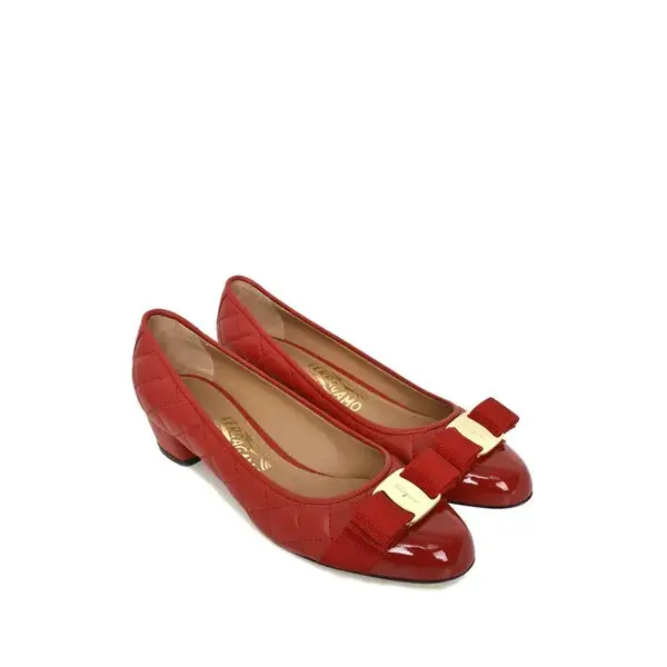 FERRAGAMO Quilted Bow Detail High Heel Pumps - Red