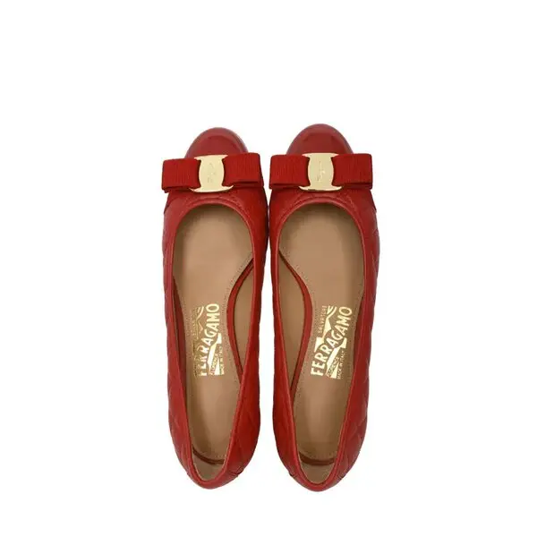 FERRAGAMO Quilted Bow Detail High Heel Pumps - Red