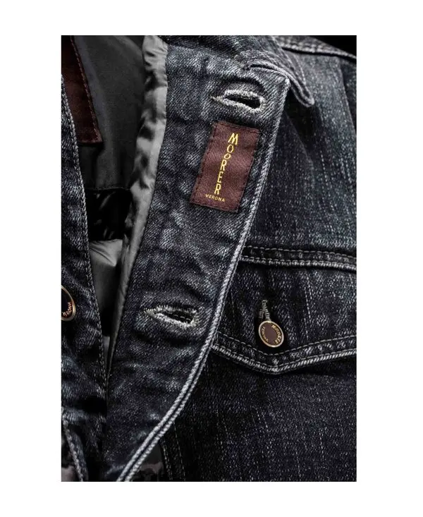 MOORER Quilted Denim Down Jacket - Black