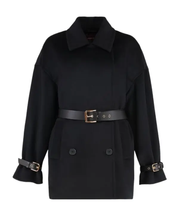 Max Mara Double-breasted Belted Waist Coat - Black