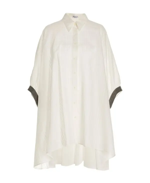 Brunello Cucinelli Sheer Striped Shirt With Embellished Cuffs