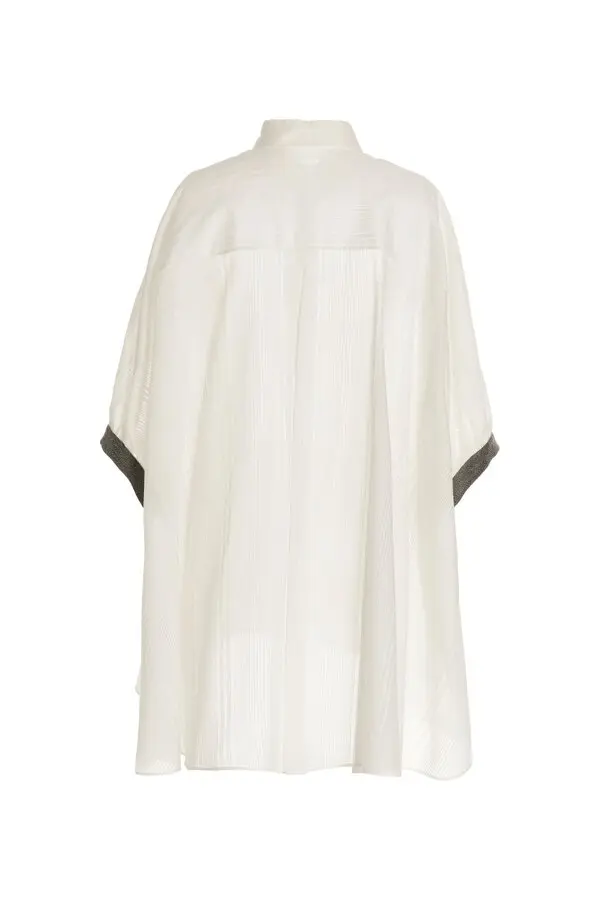 Brunello Cucinelli Sheer Striped Shirt With Embellished Cuffs