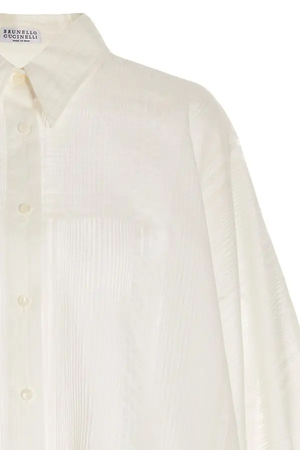 Brunello Cucinelli Sheer Striped Shirt With Embellished Cuffs