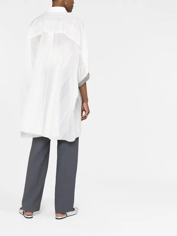 Brunello Cucinelli Sheer Striped Shirt With Embellished Cuffs