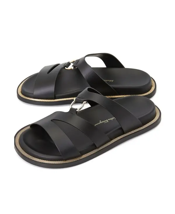 FERRAGAMO Leather Slip-on Sandals With Gold Tone Detail