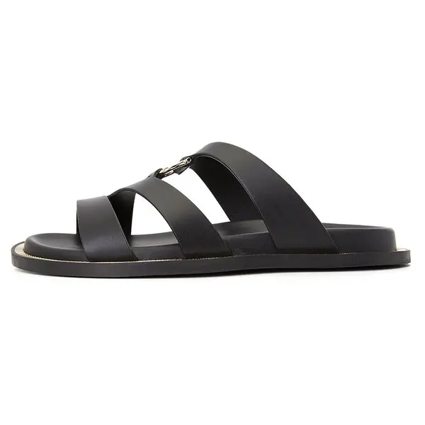 FERRAGAMO Leather Slip-on Sandals With Gold Tone Detail