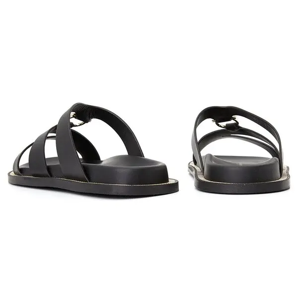 FERRAGAMO Leather Slip-on Sandals With Gold Tone Detail
