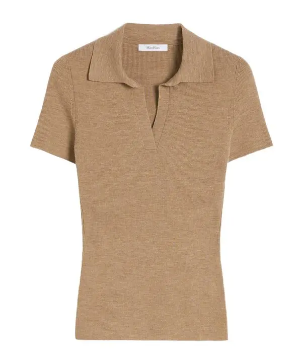 Max Mara V-neck Knitted Top With Open Polo Collar - Nude
