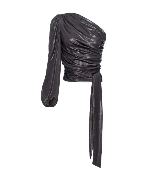 Pinko One-shoulder Lace-detailed Ruched Top - Black