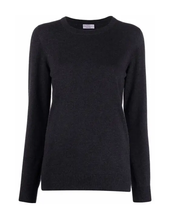 Brunello Cucinelli Long Sleeve Cashmere Knit Top - Black
