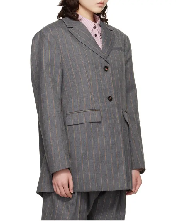 GANNI Striped Lapel Blazer - Gray