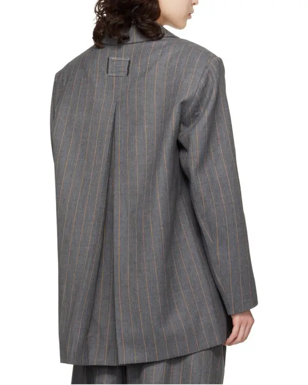GANNI Striped Lapel Blazer - Gray