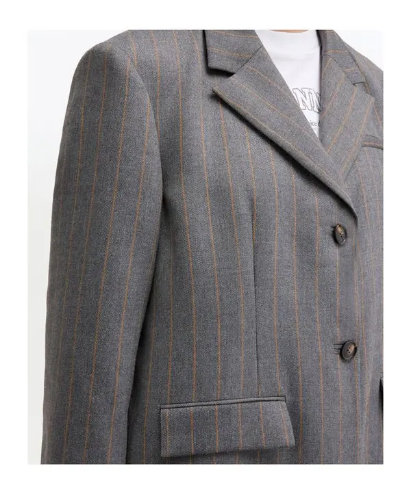GANNI Striped Lapel Blazer - Gray
