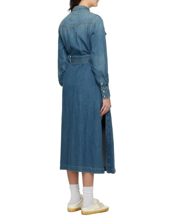 Golden Goose Belted Long-Sleeve Denim Dress In Blue - 29% Off
