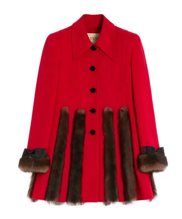 Valentino Garavani Long Sleeve Coat With Fur Trim