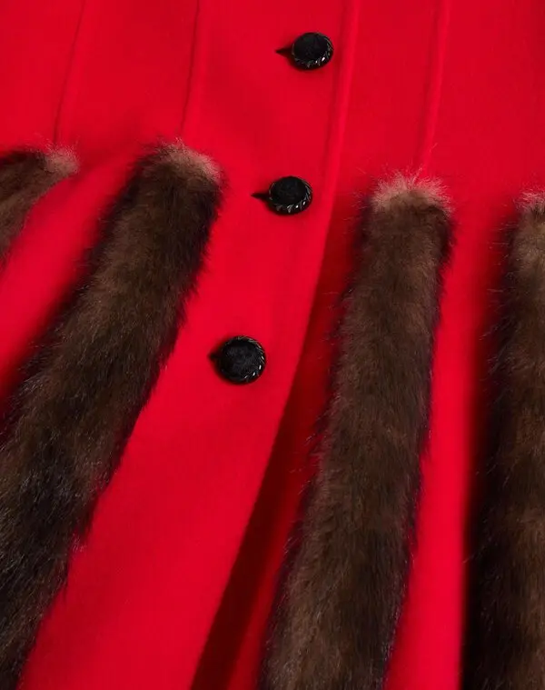 Valentino Garavani Long Sleeve Coat With Fur Trim