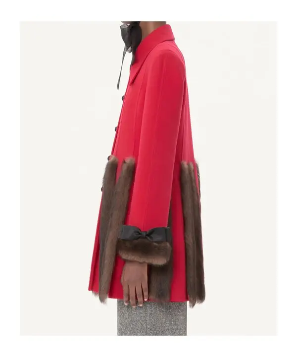 Valentino Garavani Long Sleeve Coat With Fur Trim