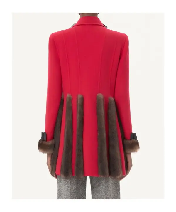 Valentino Garavani Long Sleeve Coat With Fur Trim