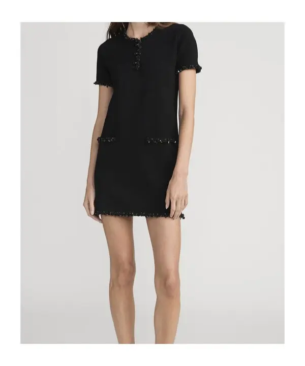 FRAME Beaded Trim Round Neck Short Sleeve Dress
